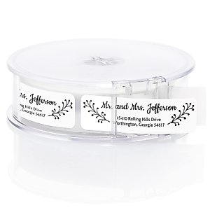 Modern Black and White Rolled Address Labels / 250 Personalized Return Address Labels/Designer Address Stickers in Elegant Plastic Dispenser