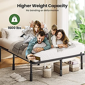 Marsail Queen Size Bed Frame, 14-Inch High Platform Bed with Steel Slat Support, Mattress Stoppers & Rounded Corners, Heavy-Duty Metal Platform, 1600 lbs Max Weight, No Box Spring Needed, MSBFQ02