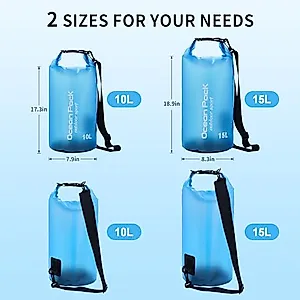 BACK KTCL Waterproof Dry Bag for Women Men,10L/15L Roll Top Lightweight Dry Storage Bag Backpack,Floating Sack with Waterproof Phone Case, Kayaking,Swimming, Camping, Hiking, Beach (Blue, 10L)