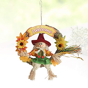 Scarecrow Wreath Hanging Scarecrow Ornament Scarecrow Garland Halloween Thanksgiving Decor Autumn Fall Harvest Decoration for Party Home Bar Garden(Small/Female)