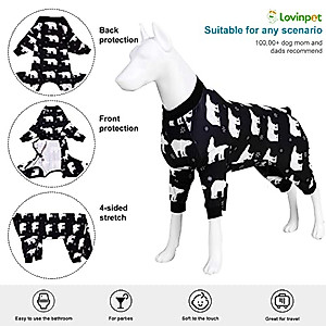 LovinPet Large Dog Onesie - Stretch Cotton Pet Shirts with Animal Print, Full Coverage Dog Clothing Perfect to Prevent Licking Wounds After Surgery for Medium & Large Dogs,Black M