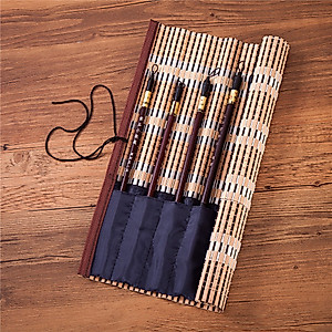 Bamboo Calligraphy Brush Holder Rollup Protection, 8 Compartments Pouch Organizer 36x36cm (14x14") - Large