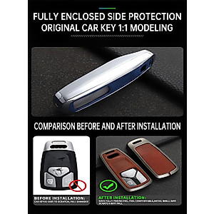 for Audi Key Fob Cover Case Metal Shell Car Smart Keys Protect Keychain Compatible Audi A4 A5 Q7 Q5 TT RS A3 A6 SQ5 SQ7 R8 S5 (P-AODIBqh-Black)