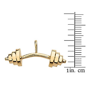 Solid 10K Yellow Gold Weightlifting Curved Barbell Sports Pendant