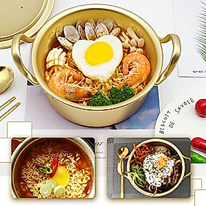 6.3in Korean Ramen Pot, Ramen Cooking Pot with Golden Spoons Chopsticks for Camping, Hiking, Home, Parties, Picnic