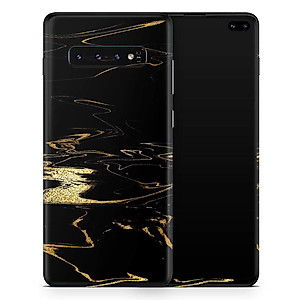 DesignSkinz Black & Gold Marble Swirl V9 Protective Vinyl Decal Wrap Skin Cover Compatible with The Samsung Galaxy S20 (Screen Trim & Back Glass Skin)