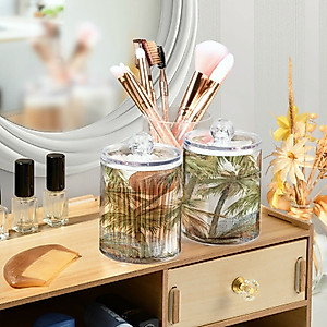 Kigai Abstract Palm Tree Qtip Holder Dispenser - 14OZ Clear Plastic Apothecary Jars Food Storage Jar with Lids Bathroom Canister Organizer for Coffee, Tea, Candy, Floss (2Pack)
