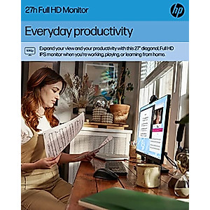 HP M27ha FHD Monitor-Full HD Monitor(1920 x 1080p)- IPS Panel and Built-in Audio-VESA Compatible 27-inch Monitor Designed for Comfortable Viewing with Height and Pivot Adjustment-(22H94AA#ABA) black
