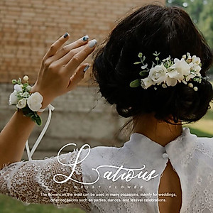 Latious White Wrist Corsage Prom Wedding Corsages Bridesmaids Hand Floral Decor for Women