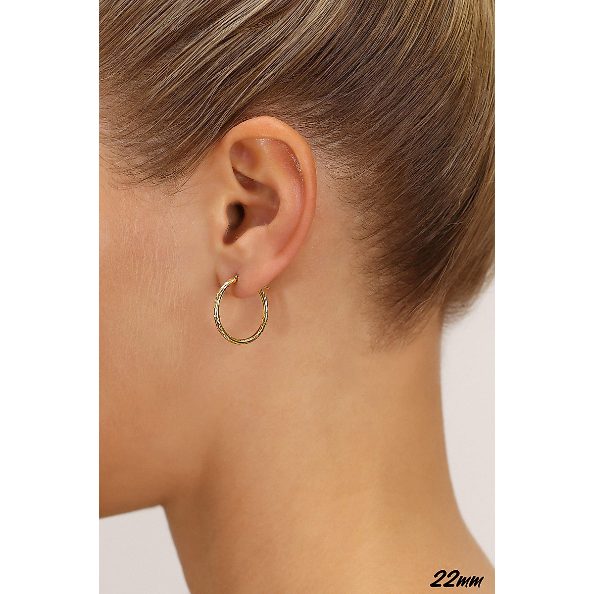 14k Yellow Gold Hand Engraved Full Diamond-cut Round Hoop Earrings (22mm (0.87 inch))…