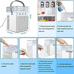 Portable Air Conditioner Fan Personal Air Conditioner Mini Evaporative Personal Air Cooler with 3 Speeds 2000mAh Battery Powered&USB Rechargeable Portable Evaporative Cooler for Bedroom Office Outdoor