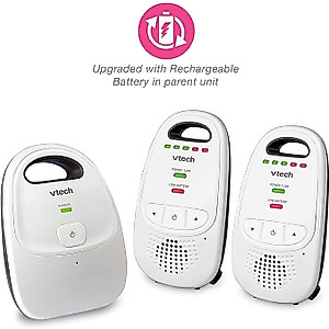 VTech DM112-2 Upgraded Audio Baby Monitor. 2 Parent Units with Rechargeable Battery, Best-in-Class Long Range, Digital Wireless Transmission, Crystal-Clear Sound, Plug & Play, Sound Indicator & Alerts
