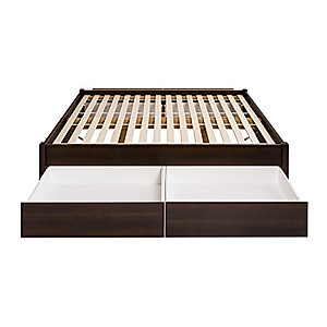 Prepac Select Queen 4-Post Raised Platform 4-Drawer Storage Bed, Modern Queen Storage Bed with Drawers 83" D x 63" W x 16" H, Espresso, EBSQ-1302-4K