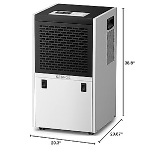 Kesnos 155 Pint Commercial Dehumidifier with 6.56 ft Drain Hose and 1.32 Gallon Water Tank for Space up to 7500 Sq. Ft - 24 Hr Timer Ideal for Basements, Industrial or Commercial Spaces and Job Sites