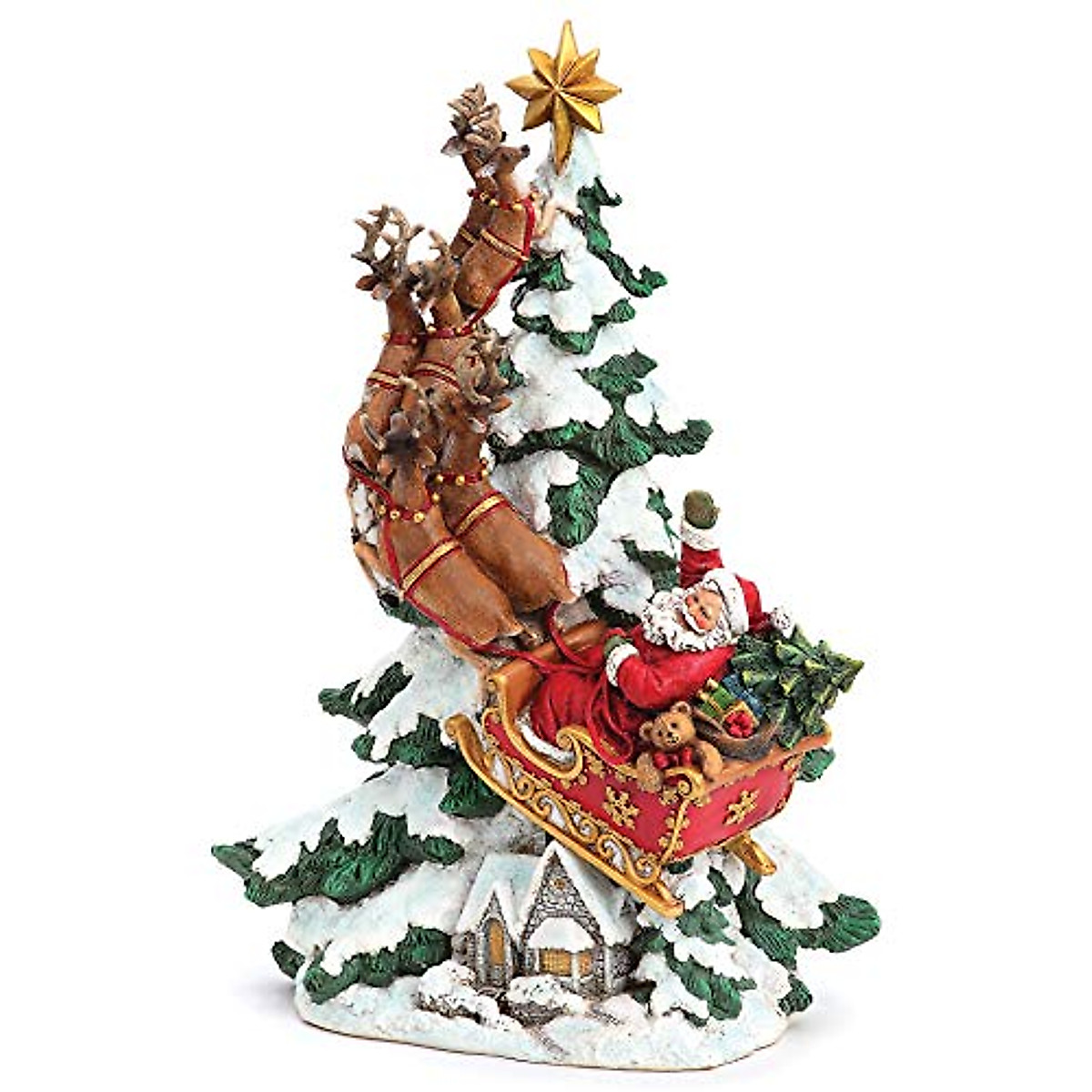 Joseph's Studio by Roman - Santa in Sleigh with Reindeer Over Village Figure, 15.25" H, Resin and Stone, Christmas Decoration, Collection, Durable, Long Lasting