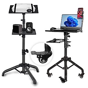 Projector Stand Tripod Adjustable Height, with Wheels, 2 Shelves, Mouse Tray Laptop Tripod, Outdoor Projector Stand for Backyard, Studio