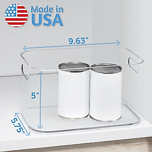 STORi Bliss 10" x 6" Open Compartment Clear Plastic Organizer | Rectangular Makeup and Vanity Storage Bin and Pantry Caddy with Pass-Through Handles | Round Corner Design | Made in USA