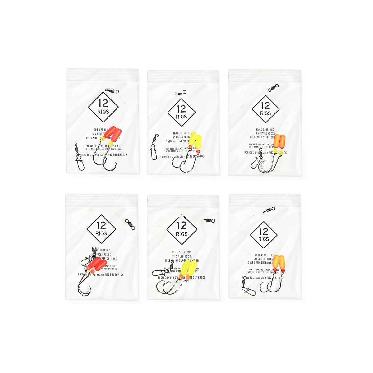 6 Pack 'Sand Flea' Pompano Surf Fishing Rigs (25# Mono)