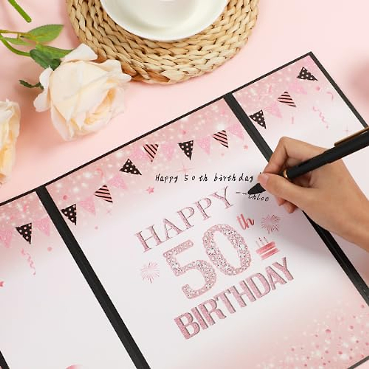 Naozinebi Rose Gold 50th Birthday Guest Book Alternative 50 Years Old Signature Guest Book Happy 50th Birthday Signature Certificate Great 50th Birthday Gifts 50th Birthday Party Supplies for Women