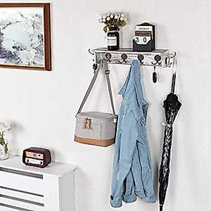 Tektalk Coat Hooks Coat Rack with 6 Double Hook Wall Mounted Coat Hat Hanger Hooks for Entryway, Bedroom, Kitchen, Bathroom - Gray