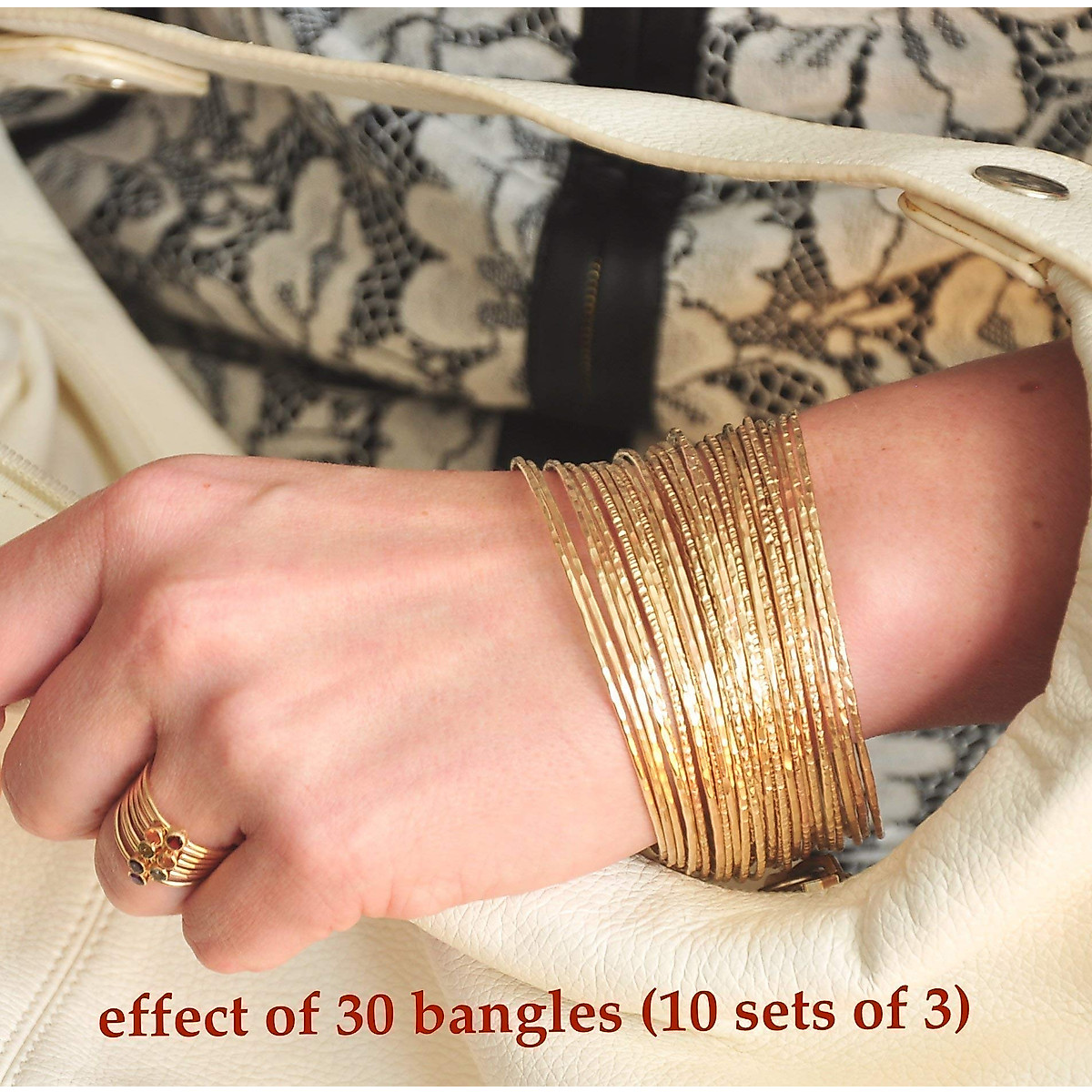 14k gold filled Bangles hammered slip on set of 3 textures, Mu-Yin Jewelry Handmade in USA (M)