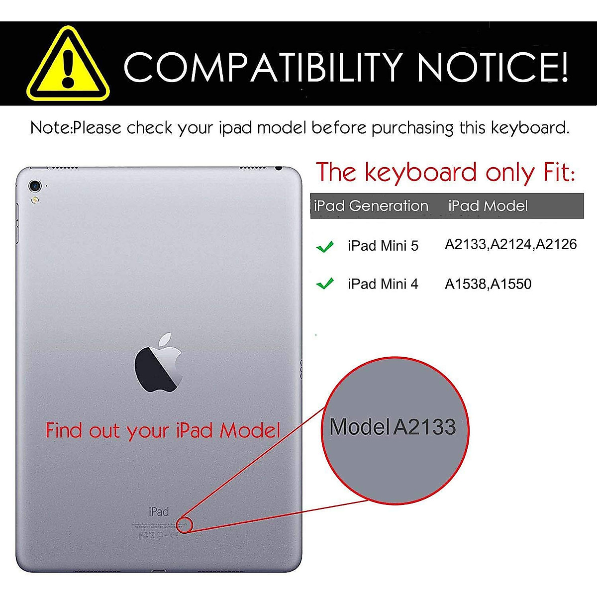 eoso iPad Keyboard Case for iPad Mini 4/iPad Mini 5 iPad Cover with Keyboard Built-in Touchpad & Pencil Holder (Black)