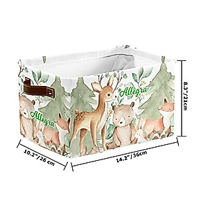 Cute Woodland Animals Personalized Storage Bins Basket Cubic Organizer with Durable Handle for Shelves Wardrobe Nursery Toy 1 Pack