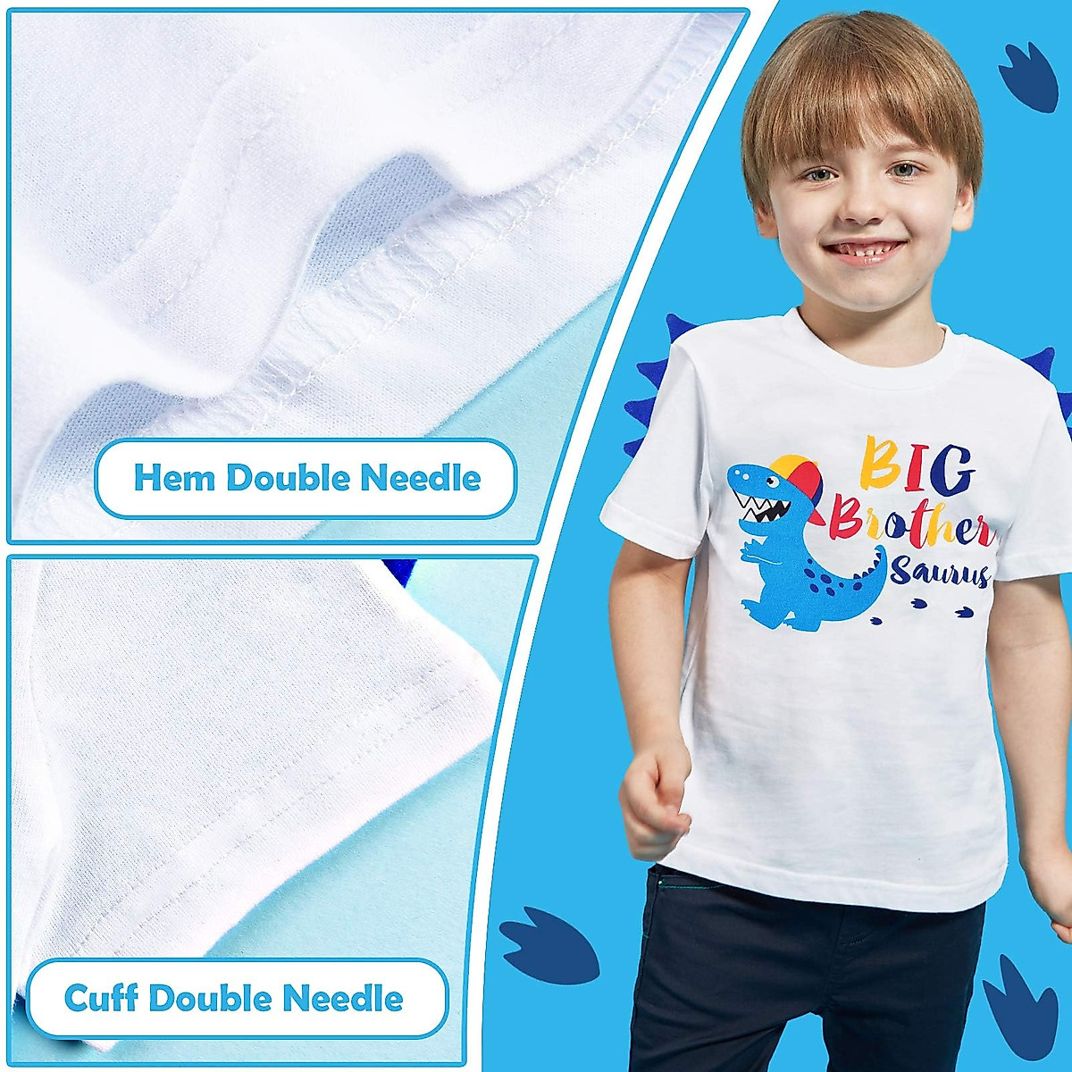 Dinosaur Big Brother Announcement T Shirt Sibling Outfits for Toddler Boys 100% Cotton Promoted to Big Brother Shirt White Print Colorful Short Sleeve Top Tee Gift (White, 4T)