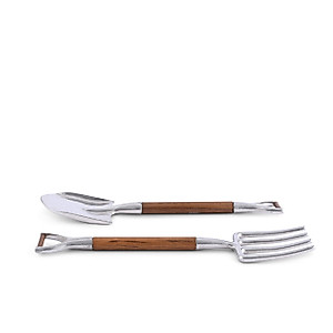 Vagabond House Pewter Metal Fork & Shovel Head with Acacia Wood Salad Serving Set Garden Set Serving Tools 11 inch Long