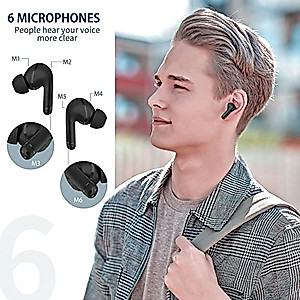 INSMY Wireless Earbuds Hybrid Active Noise Cancelling Waterproof Earphones with 6 Mics for Clear Calls Authentic Audio Big Bass, 36 Hours Playtime Bluetooth in-Ear Headphones ANC/Ambient Mode (Black)