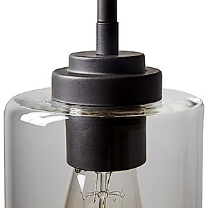 Amazon Brand – Stone & Beam Modern Farmhouse Glass Cylinder Pendant Light Fixture With Light Bulb - 4.75 Inch Shade, 10 - 58 Inch Cord, Oil-Rubbed Bronze