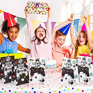 30 Pcs Video Game Party Paper Bags Gaming Party Favors Gift Bags Gamer Theme Party Goodie Bags Boys Birthday Party Decorations Treat Candy Bags with 30 Stickers (White, Black)