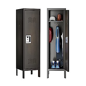 MIIIKO Metal Storage Locker Cabinet with 1 Door, Steel Wardrobe Cabinet with Hanging Hooks, Locker for Bedroom, Home Office, Gym and Changing Room
