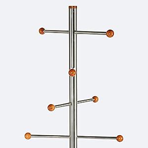 M&T Displays Free Standing 74 Inch Height Coat, Clothes, Hat Hanger Stand with Marble Base, Heavy Duty, Portable, Clothing Organizer Rack, Indoor Bedroom, Entryway, Hall Silver (Maze Cherry)