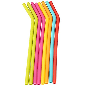 12 Pack Reusable Silicone Drinking Straws for 20 or 30oz Bottles- Flexible Straw with 2pc Cleaning Brushes BPA Free Multicolor (Diameter 7mm+10mm)
