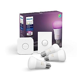 Philips Hue White and Color Ambiance Base Lumen (60W) Smart Button Starter Kit, 16 Millions Colors, Works with Amazon Alexa, Google Assistant, Apple HomeKit 60 Watt (OLD VERSION)