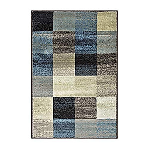 Superior Indoor Area Rug, Neutral Modern Geometric Home Decor For Living Room, Dining, Kitchen, Bedroom, Office, Nursery, Woven Rugs, Jute Backing, Rockaway Collection, 2' x 3', Majolica Blue