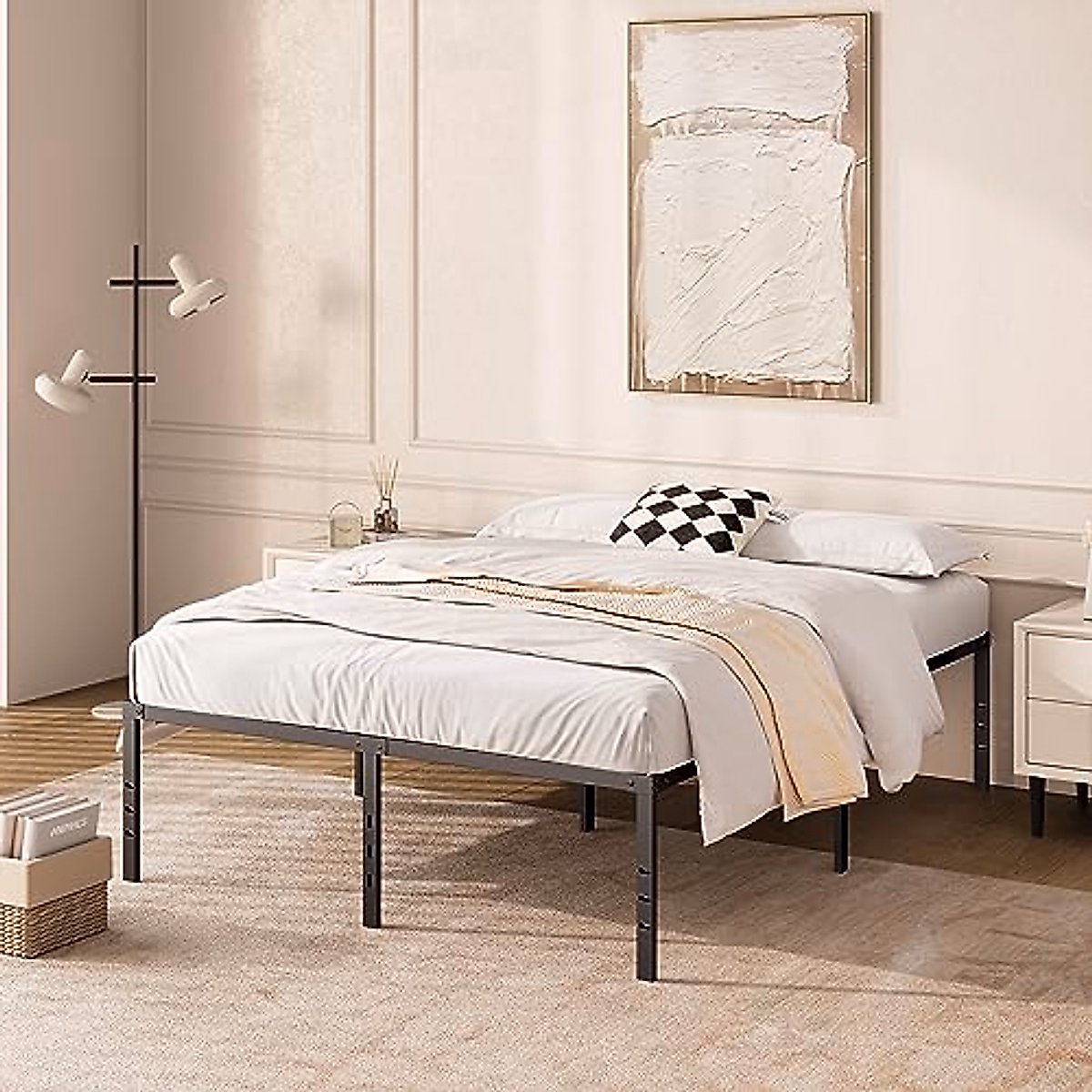 MISAGI California King 14inch Metal Bed Frame No Box Spring Needed, Heavy Duty Metal Platform with Tool Free Setup, Black, Durable, Suitable for Bedroom, California King