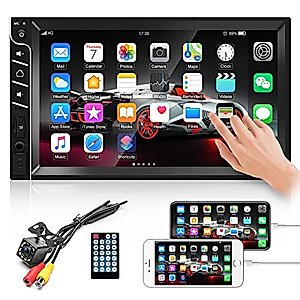 UNITOPSCI Double Din Car Stereo Receiver 7 Inch Touch Screen Bluetooth Hands-Free Car Radio with Backup Camera Remote Control Car MP5 Player FM AUX in USB TF Card Input Car Audio, Mirror Link