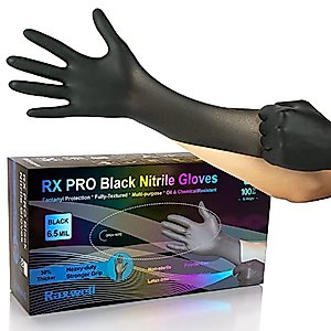 Heavy Duty Disposable Gloves Latex Free | 6.5 Mil Black Nitrile Gloves Large | 100 Count Powder Free Chemical Resistant Gloves | Food Grade, Food Safe, | Janitorial, Kitchen, & Mechanic Gloves
