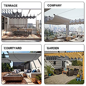 ECOOPTS 3'x16' Retractable Water-Resistant Wave Sun Shade Canopy Pergola Cover Shade Sail Awning for Outdoor Patio Porch Garden Deck Backyard (Light Grey)