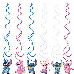 12Pcs Pink Lilo and Stitch Hanging Swirls Ceiling Streamers Decorations, for Lilo and Stitch Birthday Party Decorations Kid Supplies