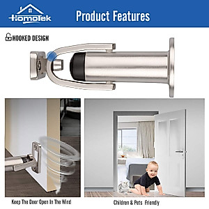 HOMOTEK Heavy Duty Latch Hook Stop,Door Holder Stopper with Sound Dampening Rubber Bumper Wall Mounted, Brushed Satin Nickel, 1 Pack