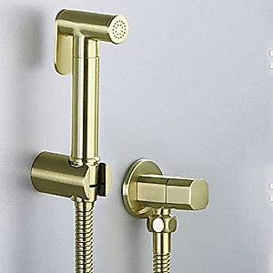 MINJING Handheld Bidet Toilet Sprayer Brushed Gold, Brass Bathroom Bidet Sprayer Set, Baby Cloth Diaper Sprayer, Single Cold Water, Easy to Install