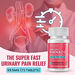 Safrel Urinary Relief - 72 Tablets, 99.5mg Phenazopyridine HCl - Fast-Acting UTI Relief for Bladder Discomfort & Pain - Adults & Children-1-Pack