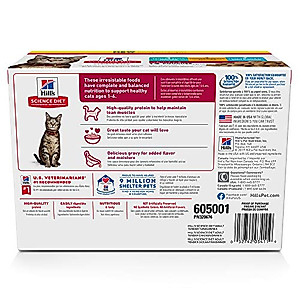 Hill's Science Diet Wet Cat Food Pouches Variety, Adult, 12 Count (Pack of 1)