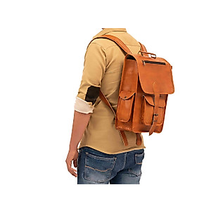Shy Shy Let’s Touch The Sky 16" Vintage leather Backpack Laptop Messenger Bag Lightweight School College Rucksack Sling for Men Women