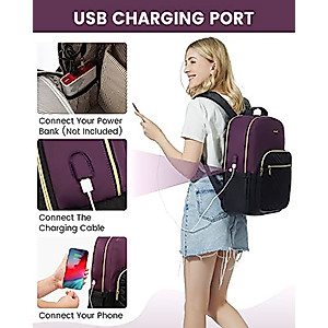 LOVEVOOK Laptop Backpack for Women, 15.6 Inch Backpack Purse, Fashion Travel Business Work Laptop Bag, Aesthetic University Nurse Backpacks, Office Dayback Computer Sport Bagpack, Purple