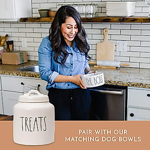 Rae Dunn Ceramic Cookie Jar, Dog Biscuit Kitchen Canister with Lid, Hand-Lettered “Treats” Snack Jar
