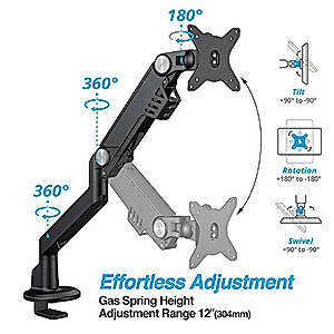 AVLT Single 13"-38" Monitor Arm Desk Mount fits One Flat/Curved/Ultrawide Monitor Full Motion Height Swivel Tilt Rotation Adjustable Monitor Arm - VESA/C-Clamp/Cable Management